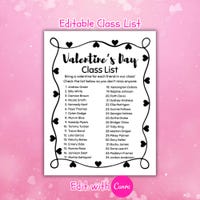 Valentine Class List, Kids' Valentine List, School Valentine List ...