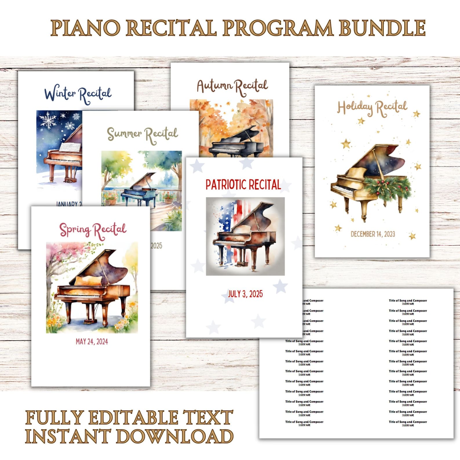 Piano Recital Program Template Bundle | Summer Winter Fall Autumn ...