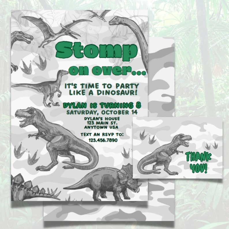 Camo Dinosaur Birthday Party Invitation Camouflage Birthday - Etsy