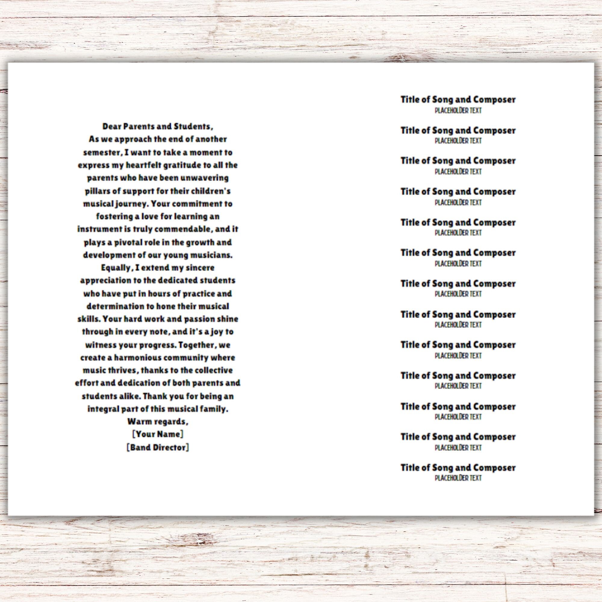 Christmas Band Concert Program Template | Holiday Band Concert Recital ...