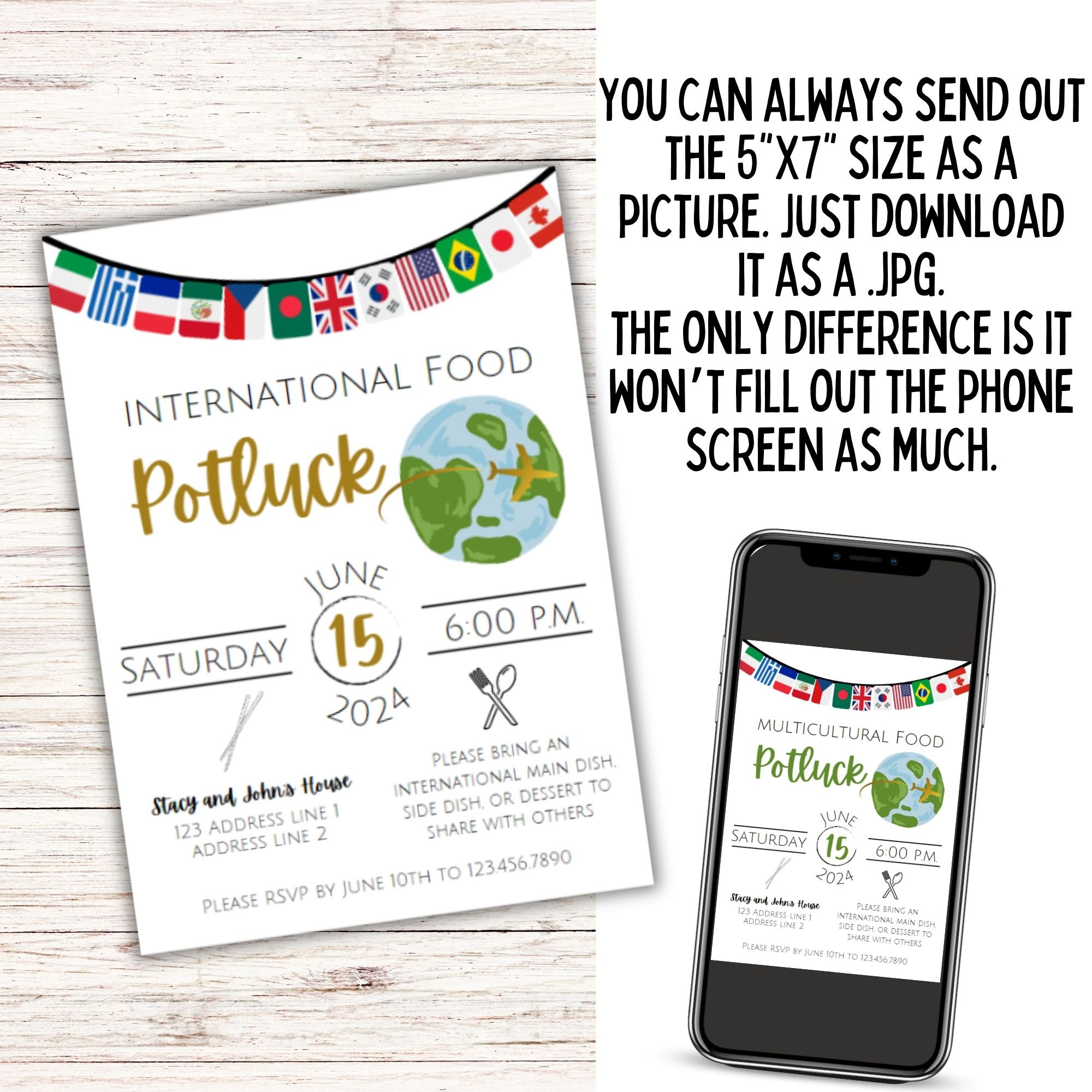 International Food Potluck Invitation Template, Multicultural Food ...
