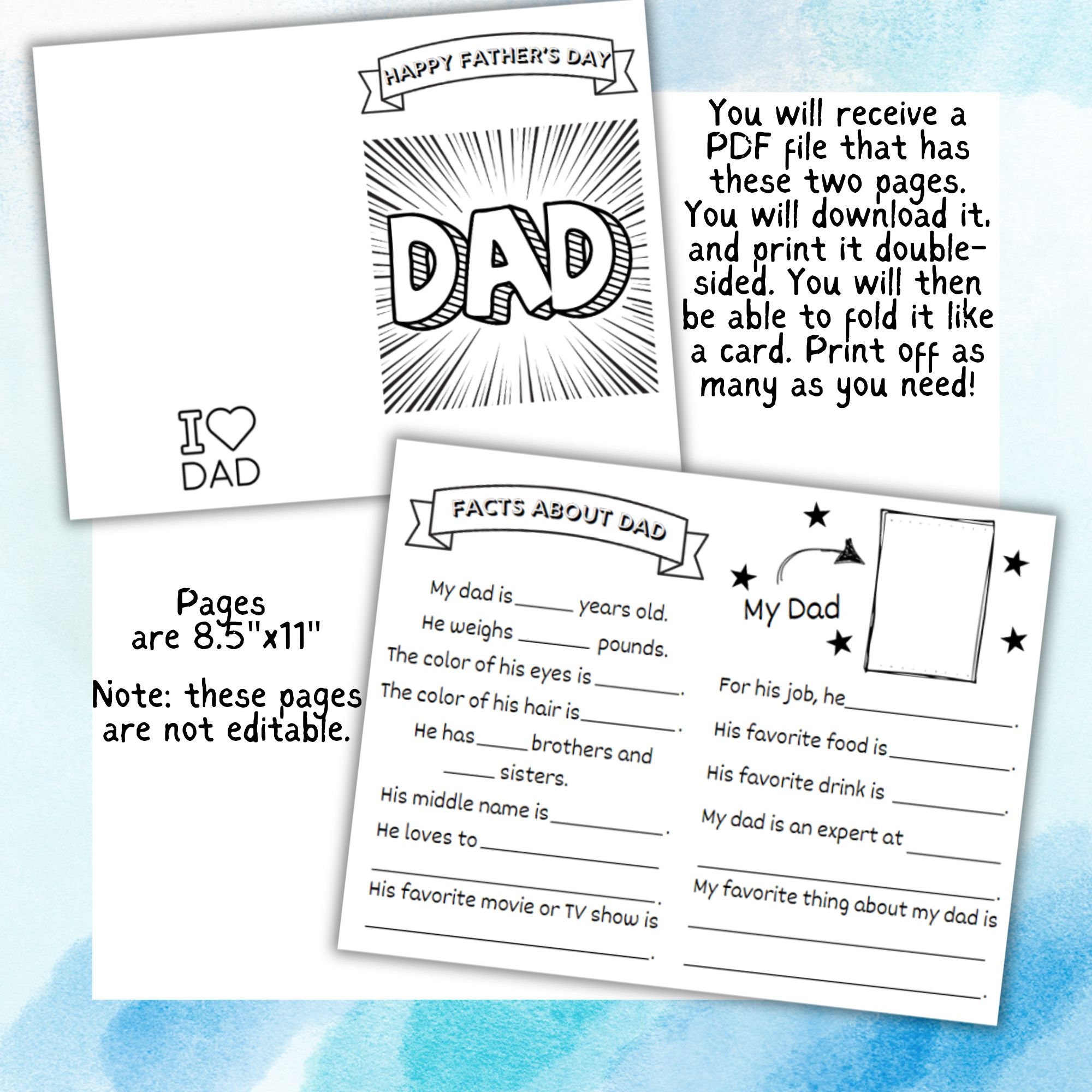 Father's Day Card, Fill in the Blank, From Child, Printable Card for ...