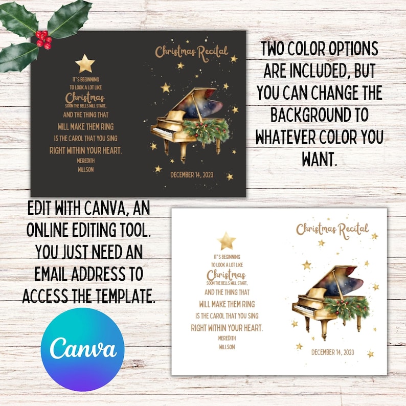 Christmas Piano Recital Program Template | Holiday Music Recital ...