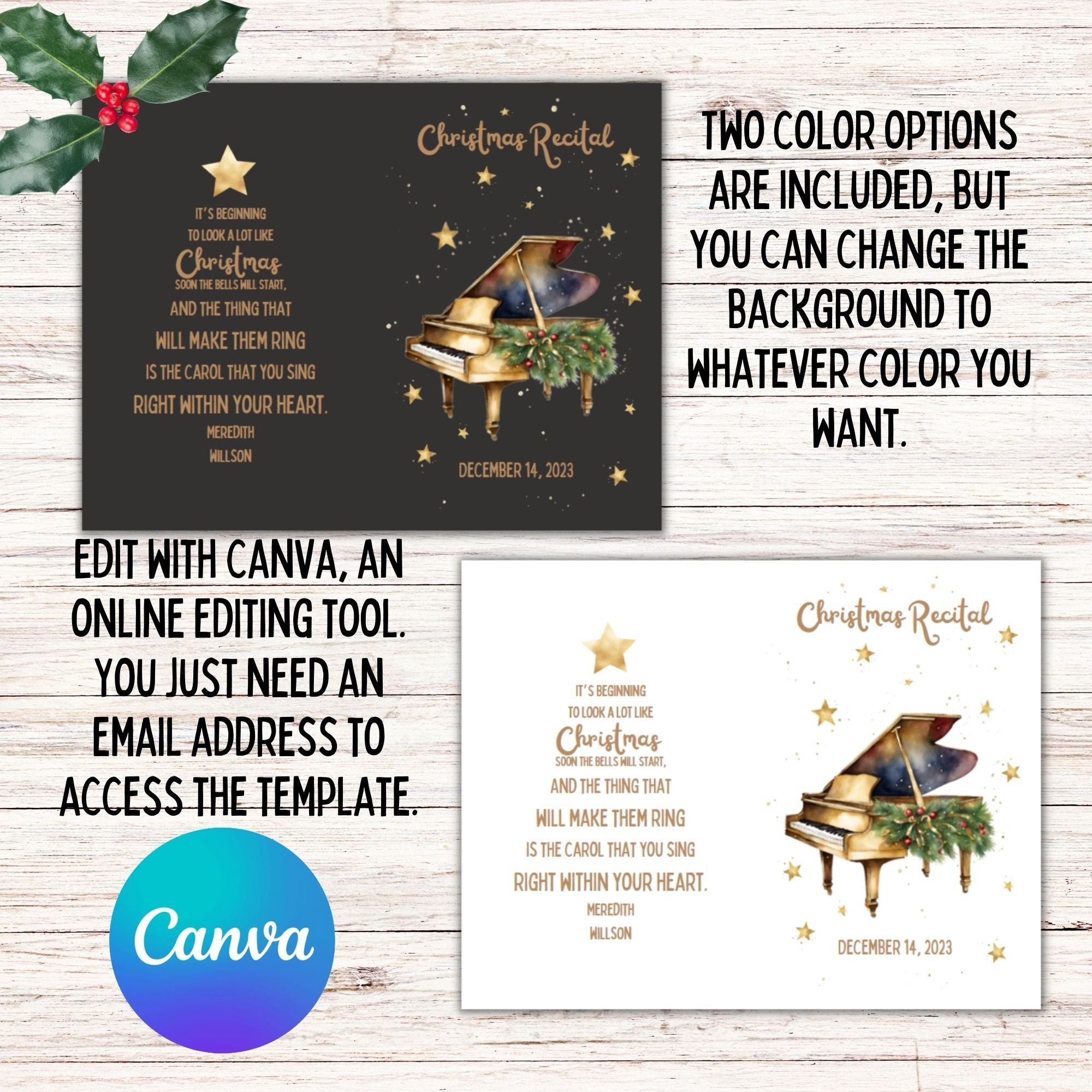 Christmas Piano Recital Program Template | Holiday Music Recital ...