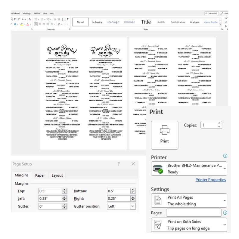 Piano Recital Program Template Bundle Music Recital Certificate of ...