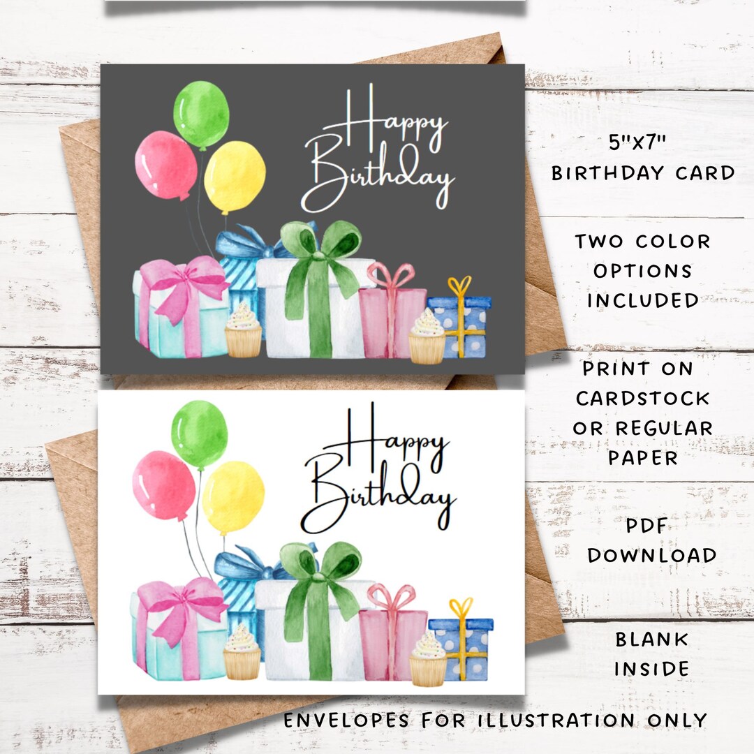 Printable Birthday Card, Birthday Card Presents, Happy Birthday Card ...