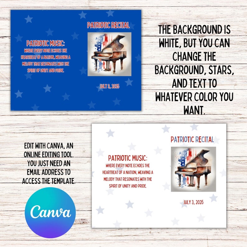 Patriotic Piano Recital Program Template | Spring Music Recital | Piano ...