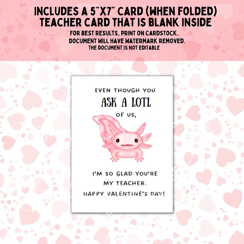 Printable Axolotl Valentines, Cute Axolotl Valentines for School and ...
