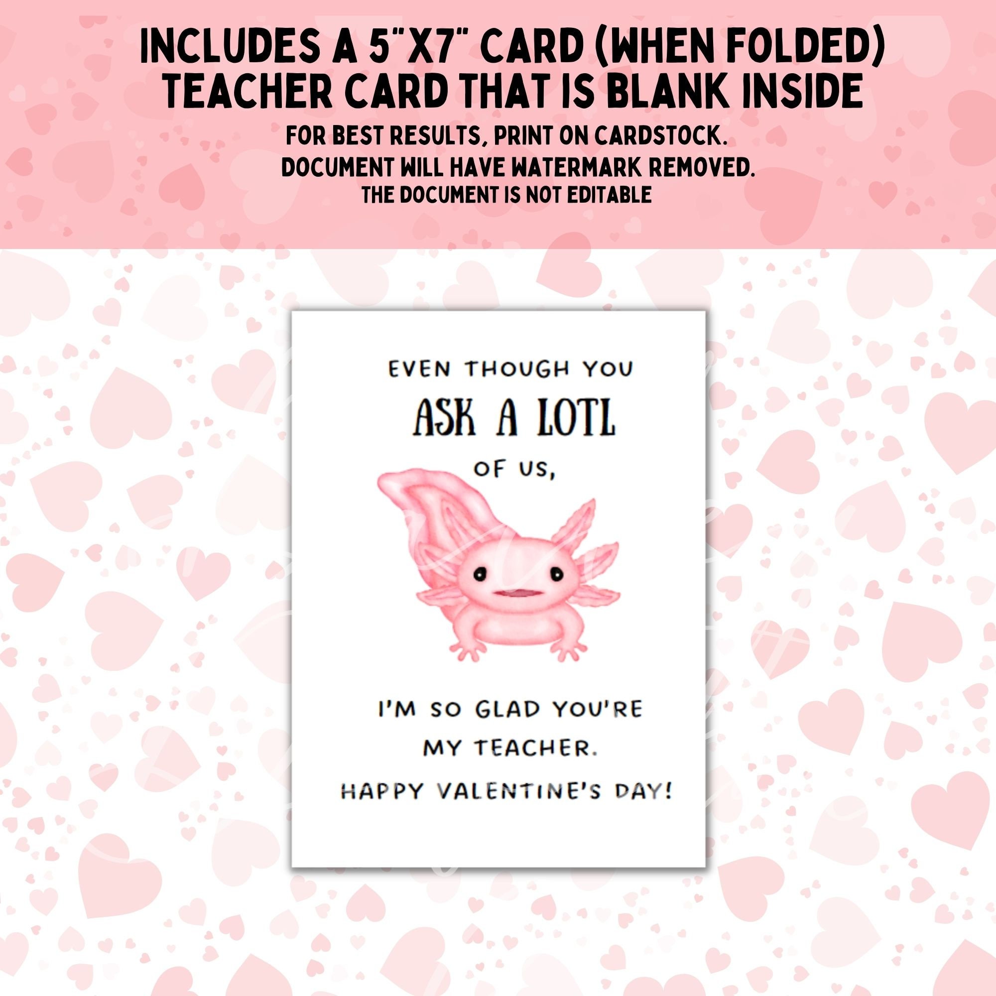 Printable Axolotl Valentines, Cute Axolotl Valentines for School and ...