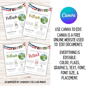 International Food Potluck Invitation Template, Multicultural Food ...