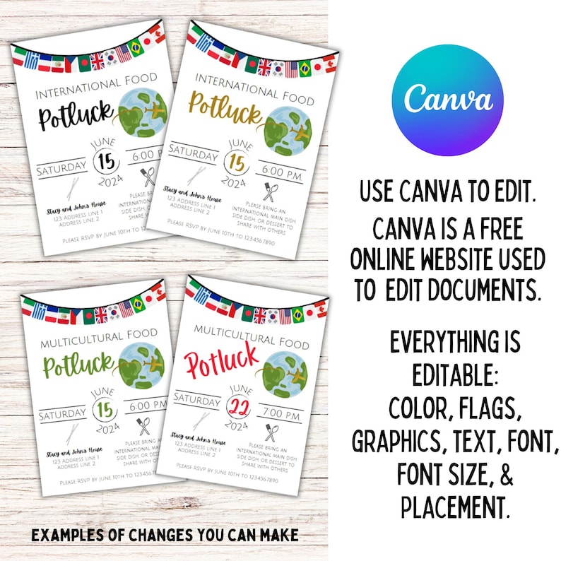 International Food Potluck Invitation Template, Multicultural Food ...