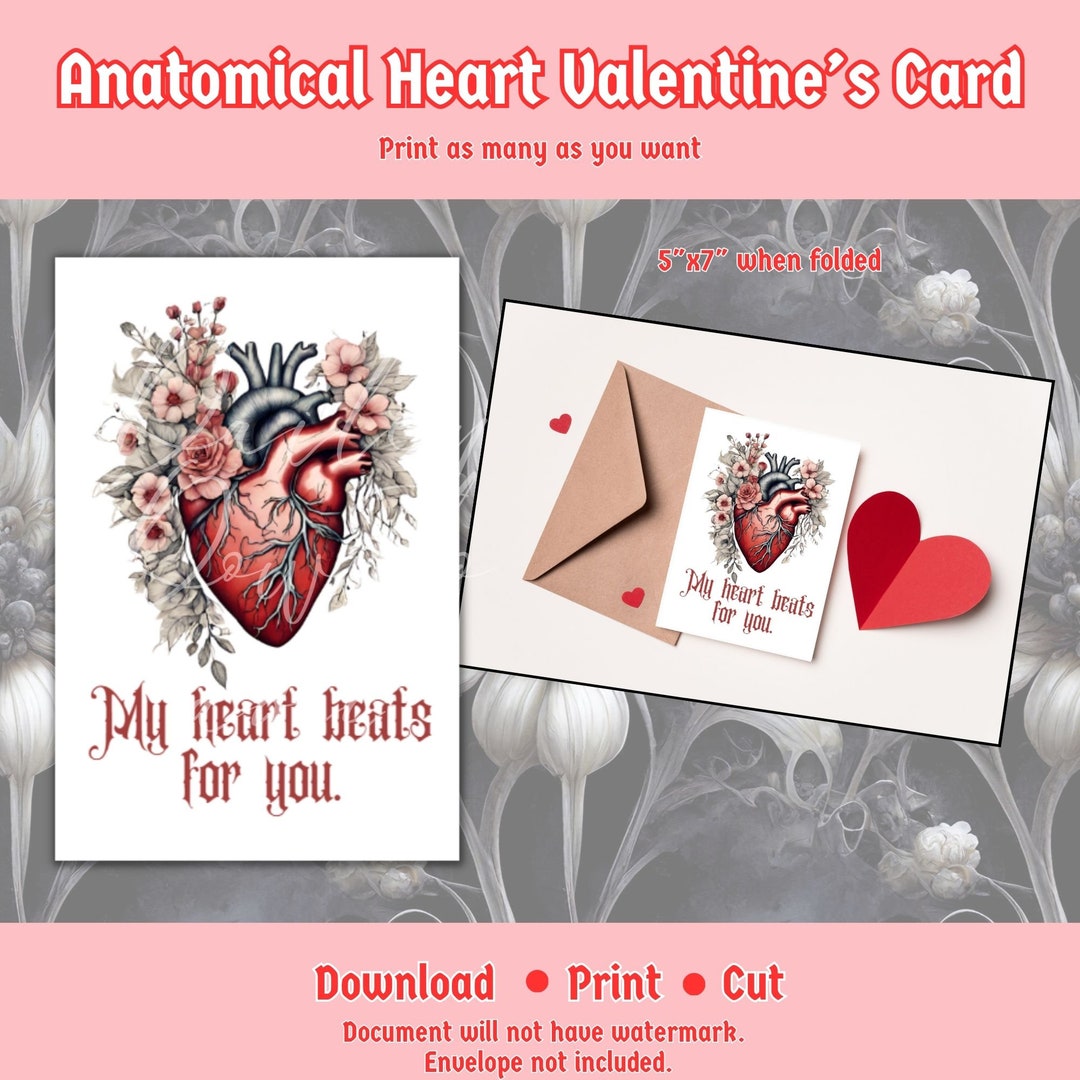 Printable Anatomic Heart, Valentine Card, Print at Home, Instant ...