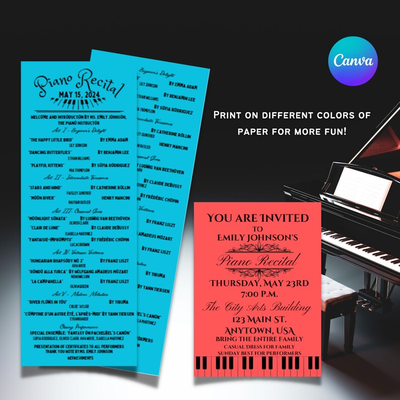 Piano Recital Program Template Bundle | Music Recital Certificate of ...