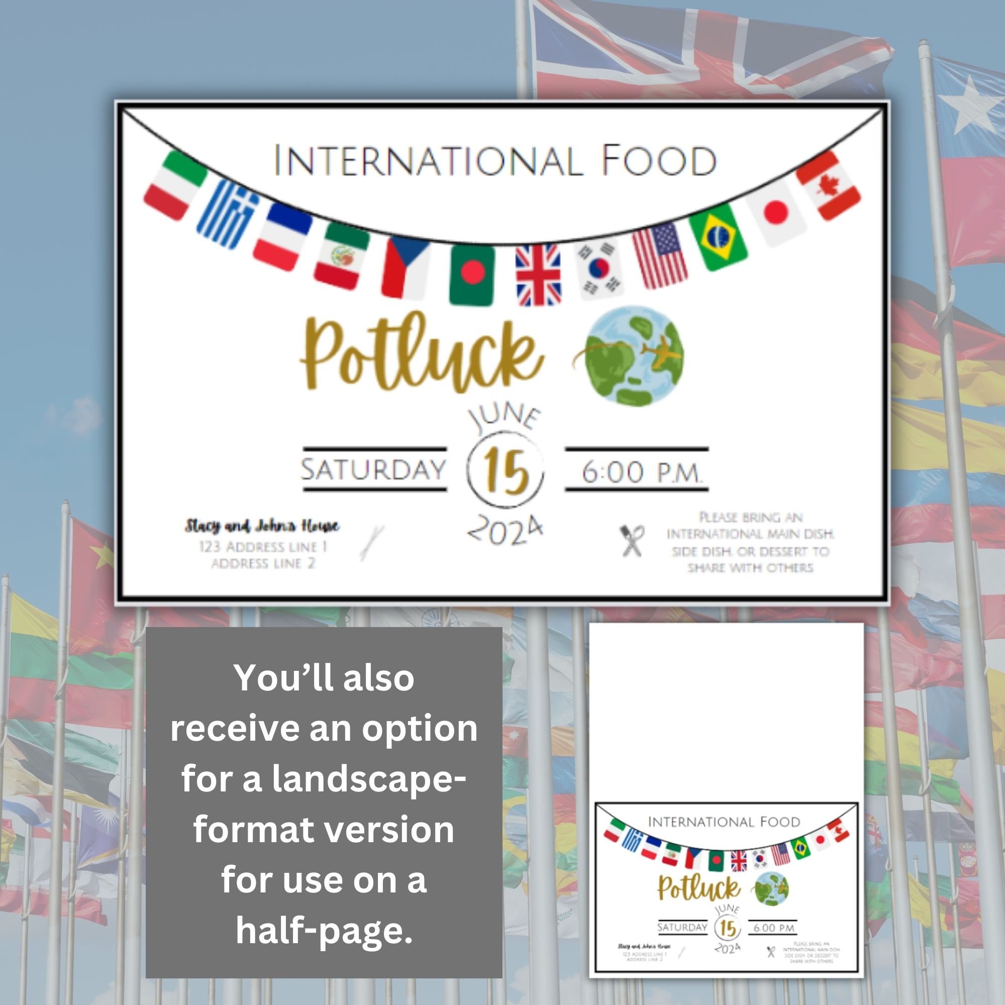 International Food Potluck Invitation Template, Multicultural Food ...