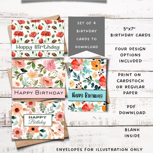 Floral Birthday Card Set, Printable Birthday Card, Birthday Card With ...