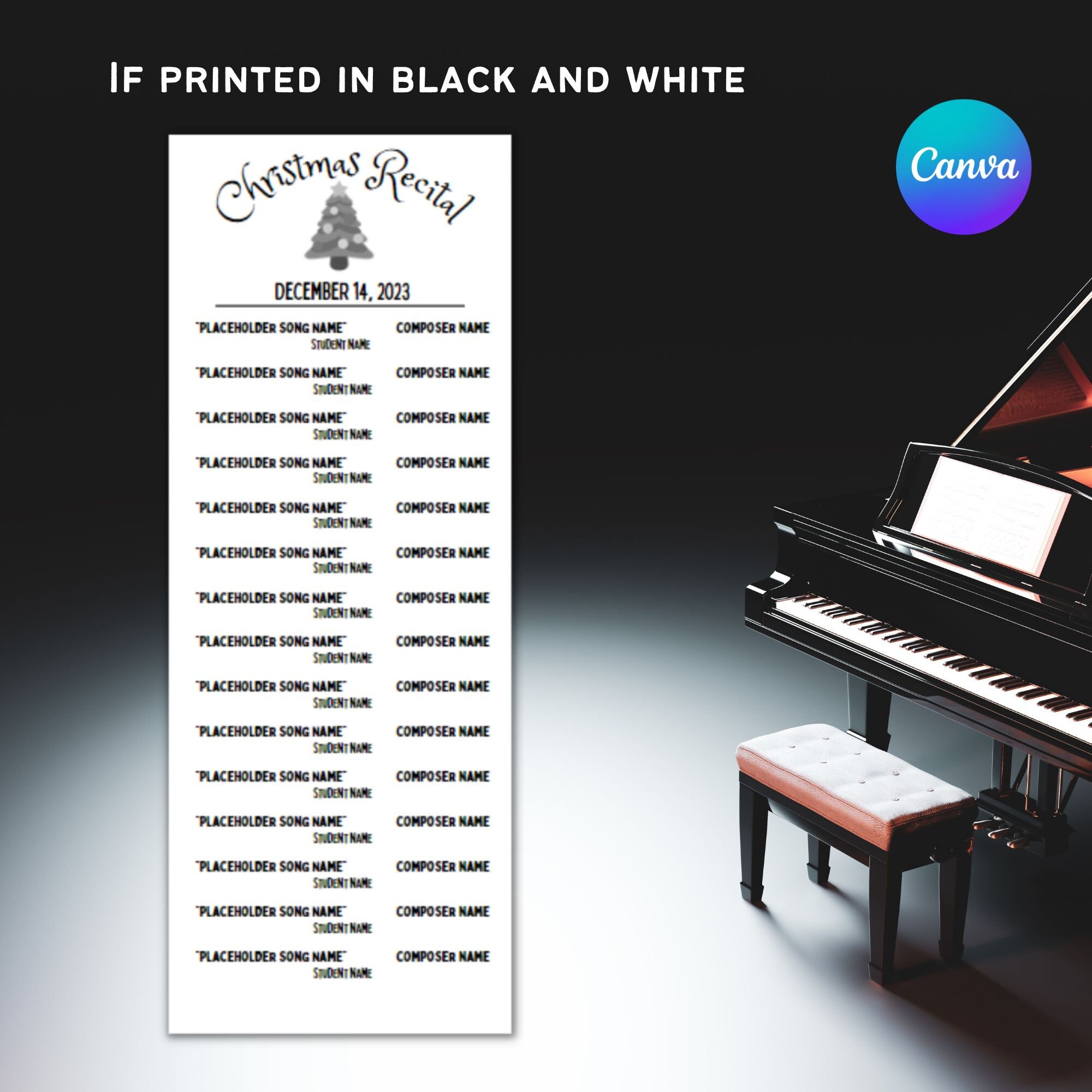 Christmas Piano Recital Program Template | Music Recital Program ...