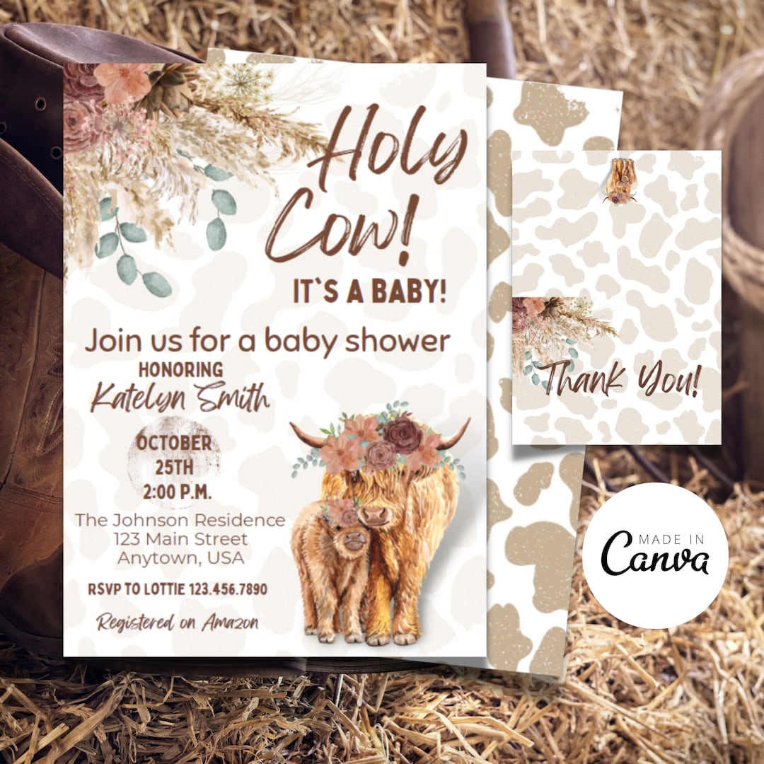 Cow Themed Baby Shower Invitation | Highland Cow Baby Shower Invite ...