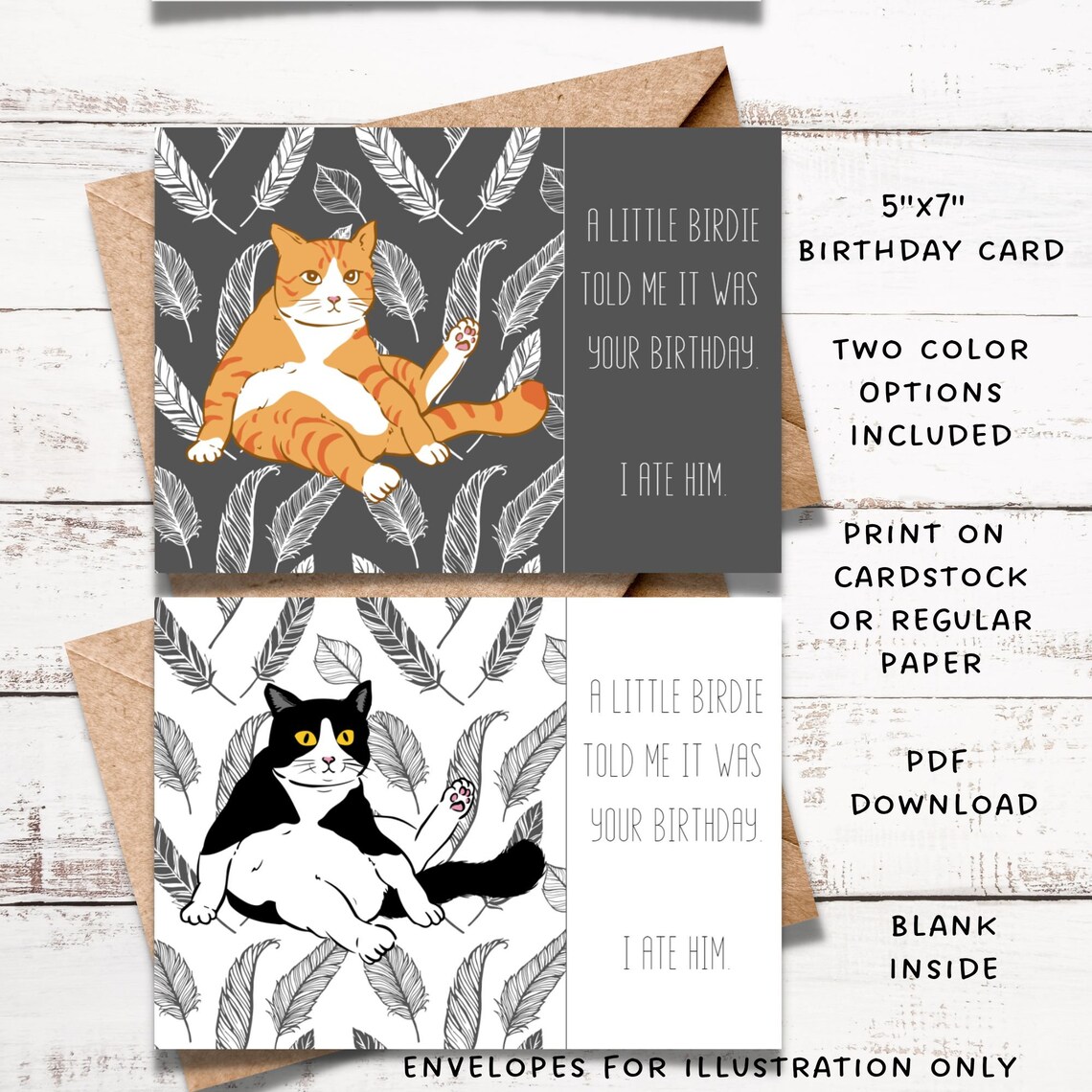 Cat Birthday Card Instant Printable Kitty Cat Card Funny Cat - Etsy