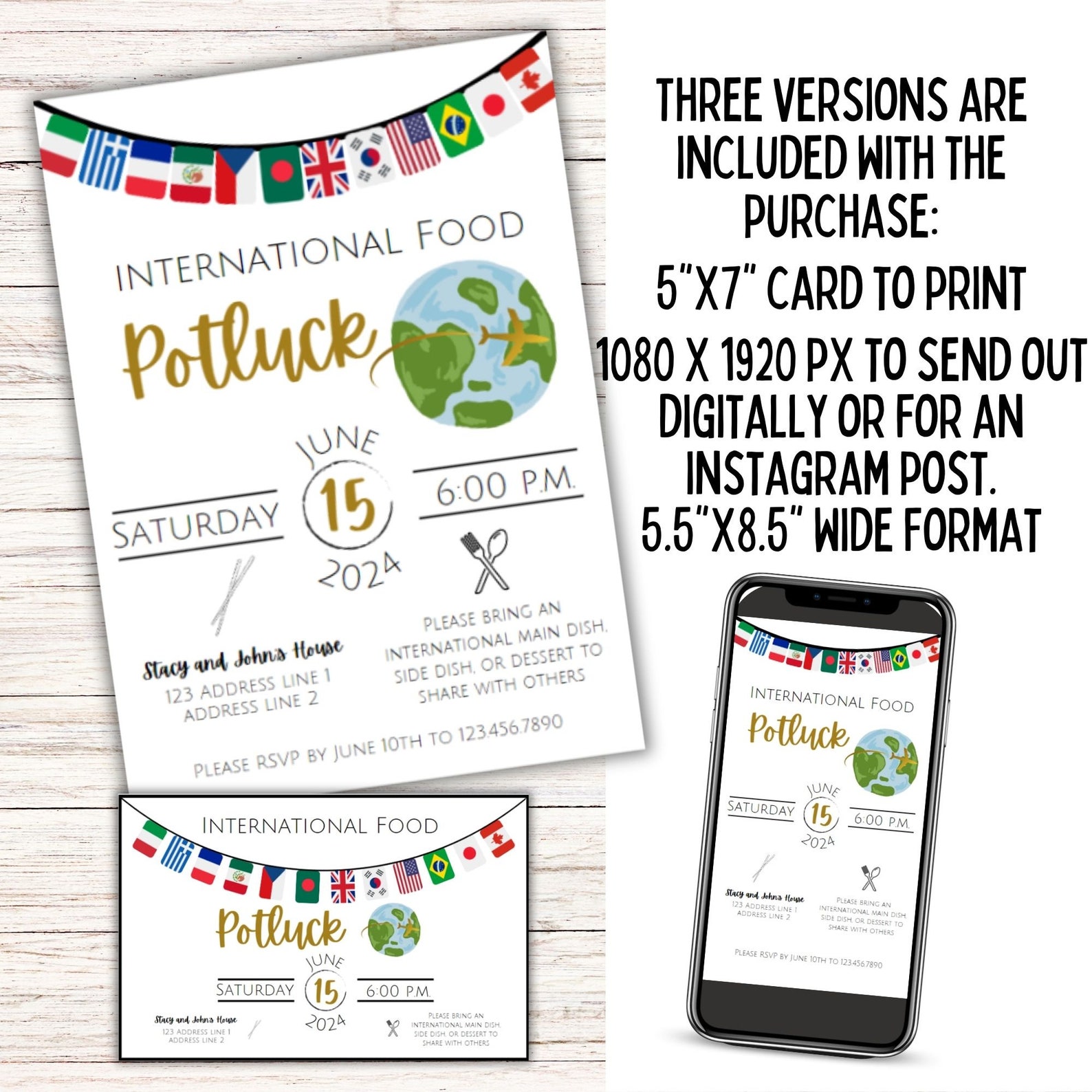 International Food Potluck Invitation Template, Multicultural Food ...