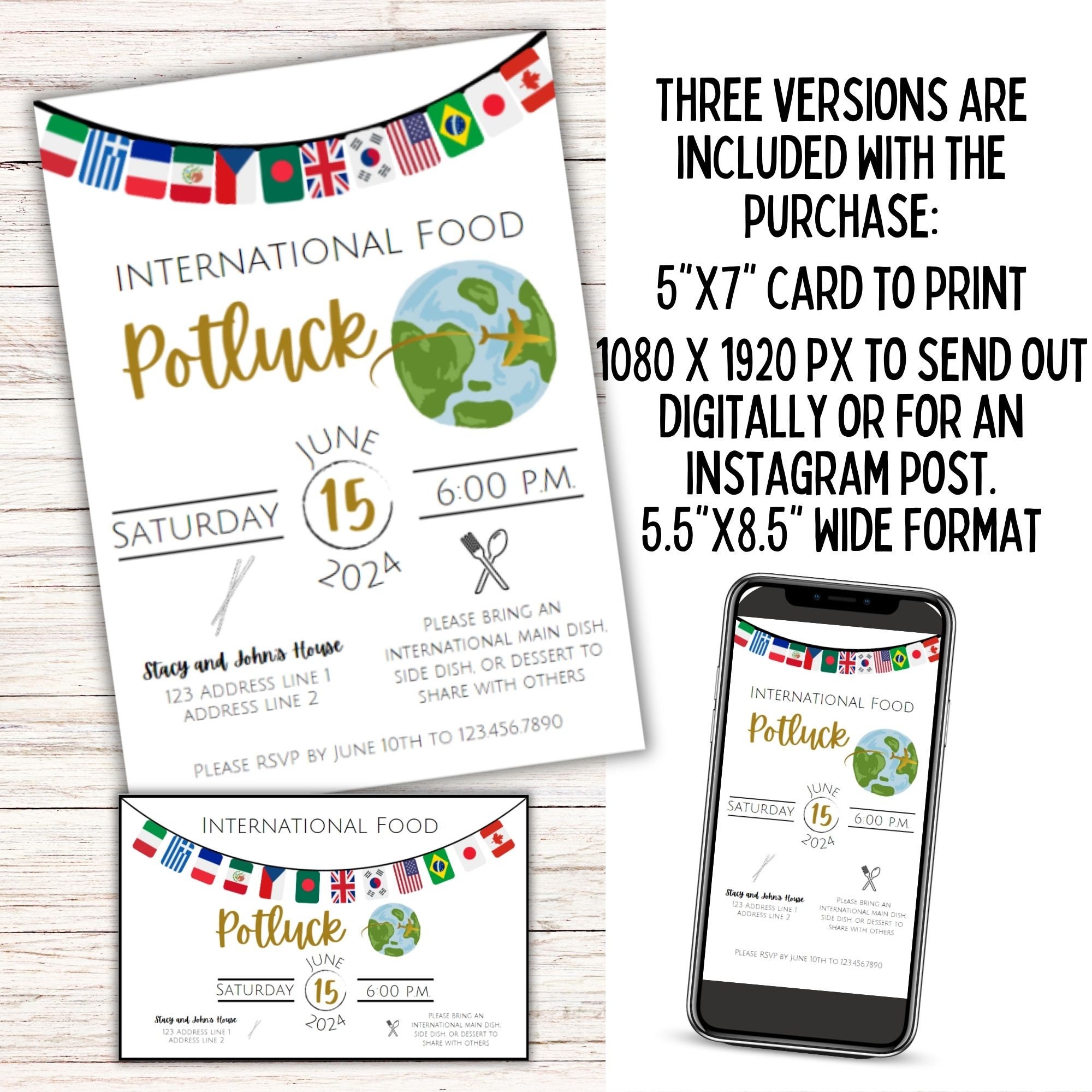 International Food Potluck Invitation Template, Multicultural Food ...