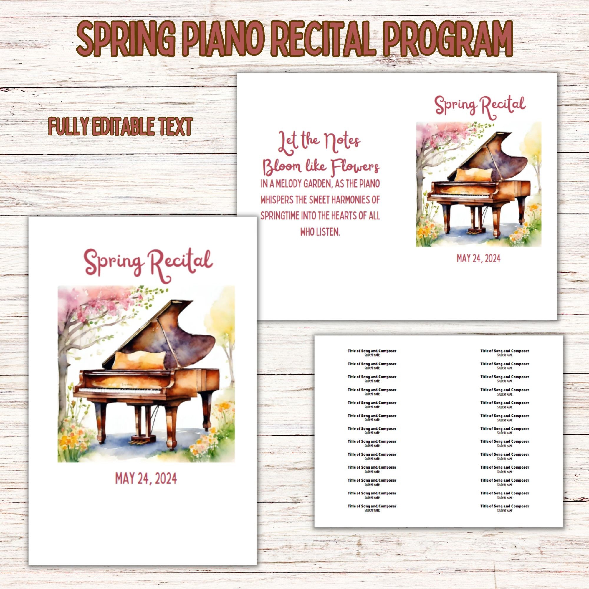 Spring Piano Recital Program Template | Spring Music Recital | Piano ...