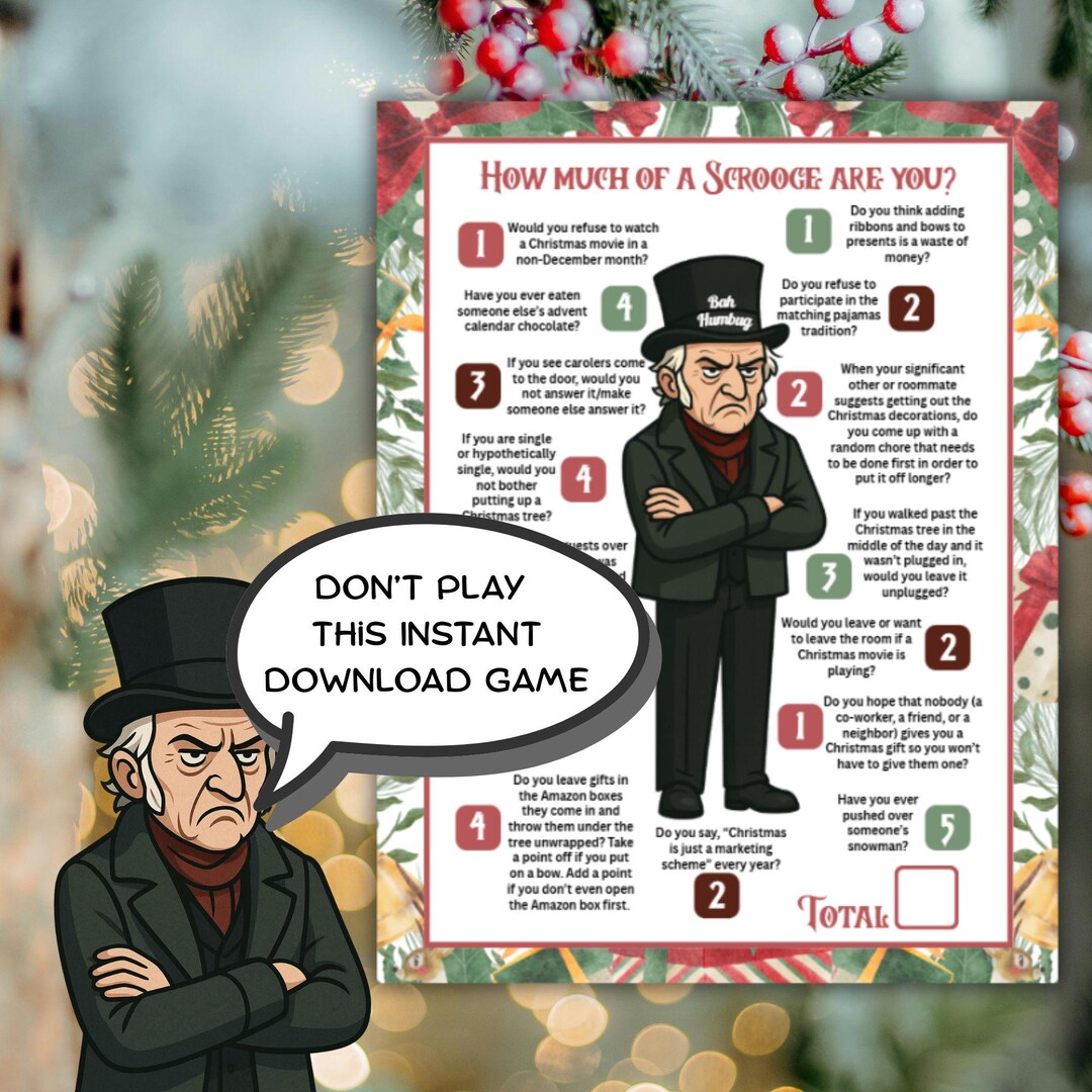 Scrooge Game, How Big of a Scrooge Are You?, Christmas Party Game, Who ...