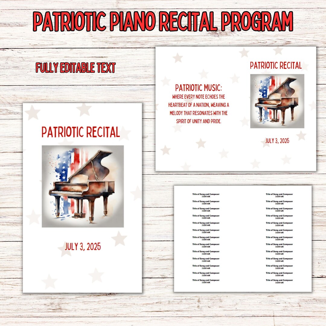 Patriotic Piano Recital Program Template | Spring Music Recital | Piano ...