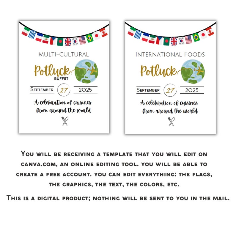 International Food Potluck Buffet Table Sign Template, Food Label Cards ...
