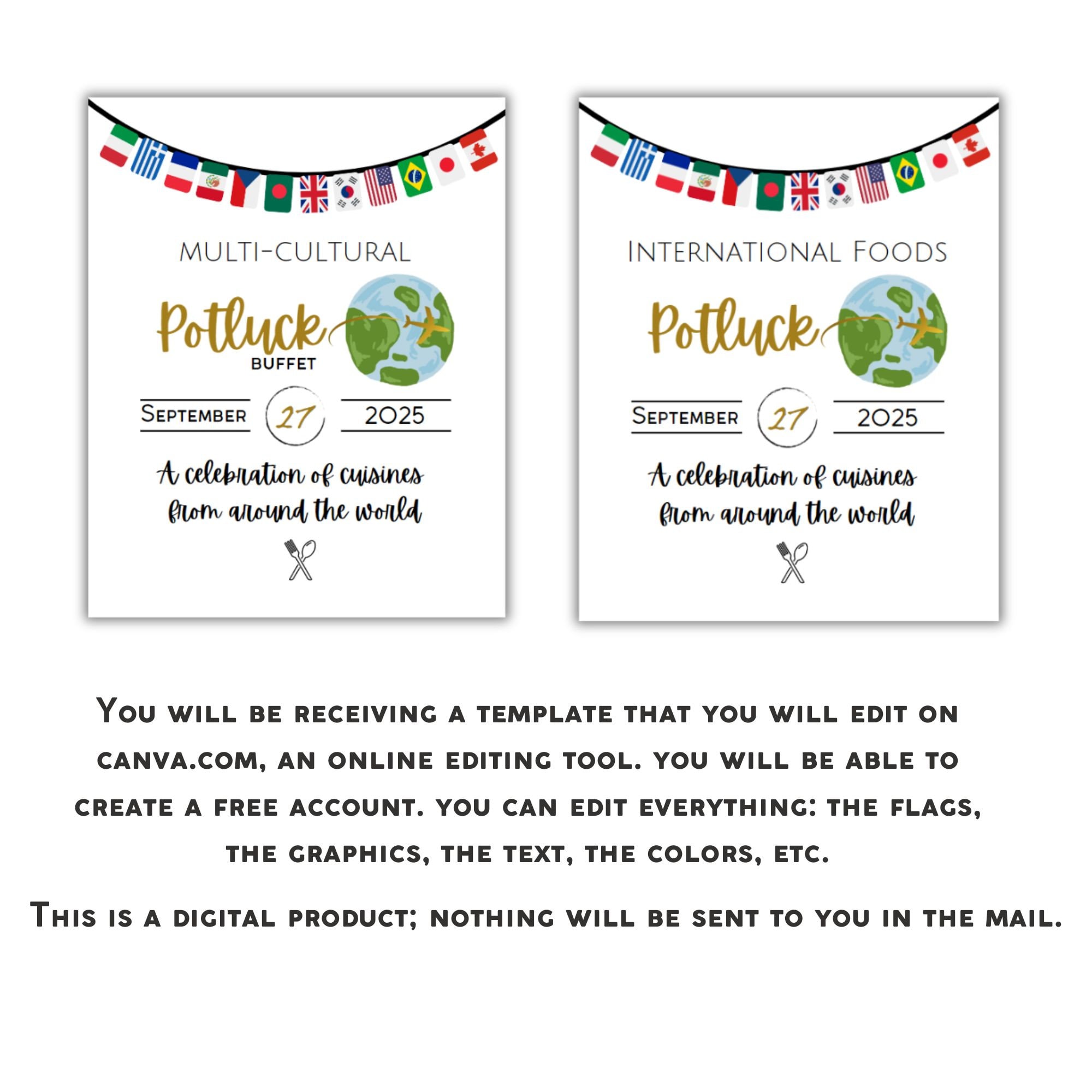International Food Potluck Buffet Table Sign Template, Food Label Cards ...