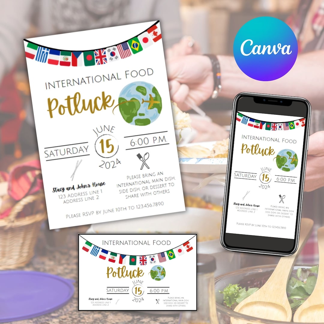 International Food Potluck Invitation Template, Multicultural Food ...