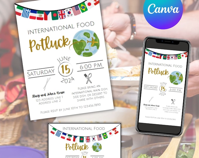 International Food Potluck Invitation Template, Multicultural Food ...