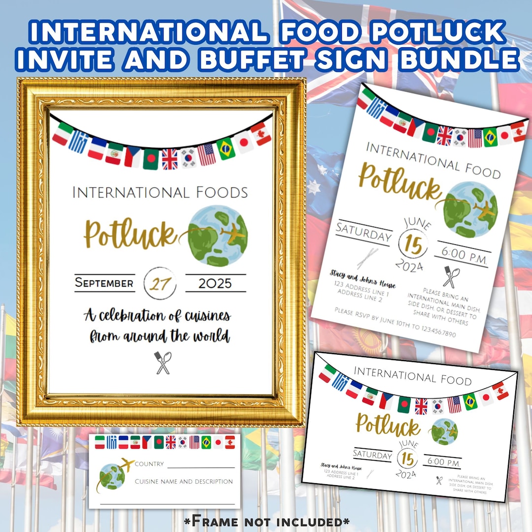 International Potluck Invitation, Multicultural Buffet, Ethic Foods ...