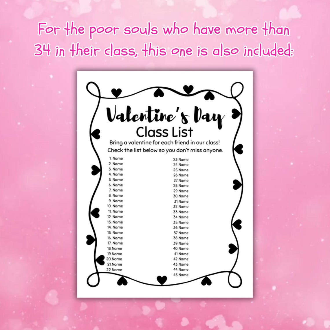 Valentine's Day Student List Template | List for Class Party | Editable ...