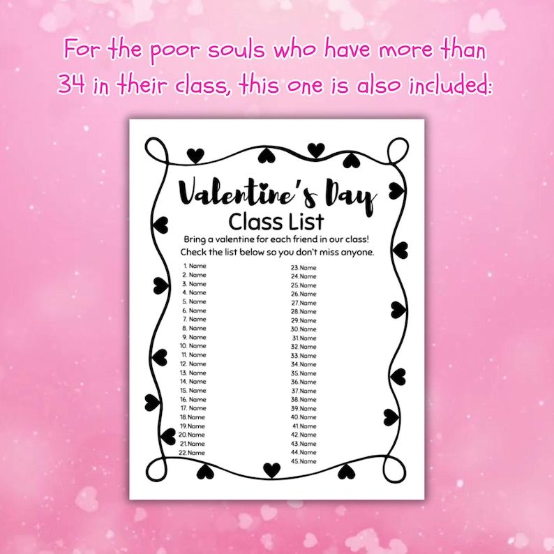 Valentine's Day Student List Template | List for Class Party | Editable ...