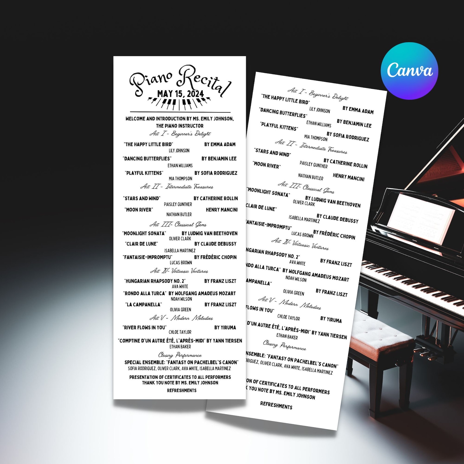Piano Recital Program Template | Music Recital Program | Piano Recital ...