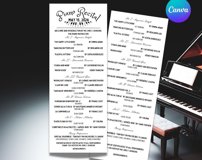 Dance Recital Program Template - Printable Piano Recital - Word, PDF ...