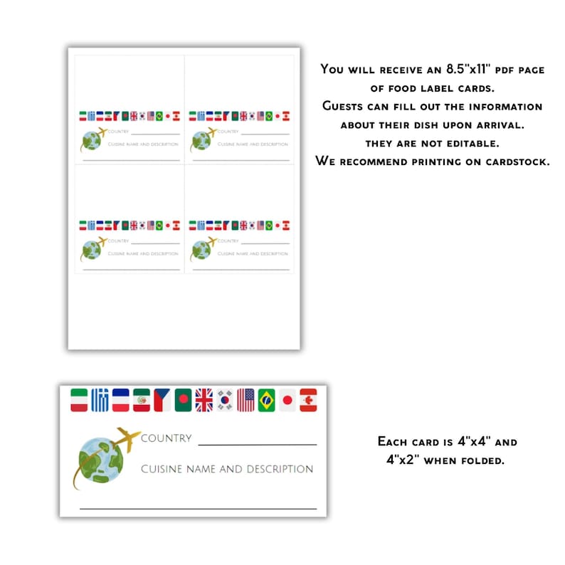 International Food Potluck Buffet Table Sign Template, Food Label Cards ...