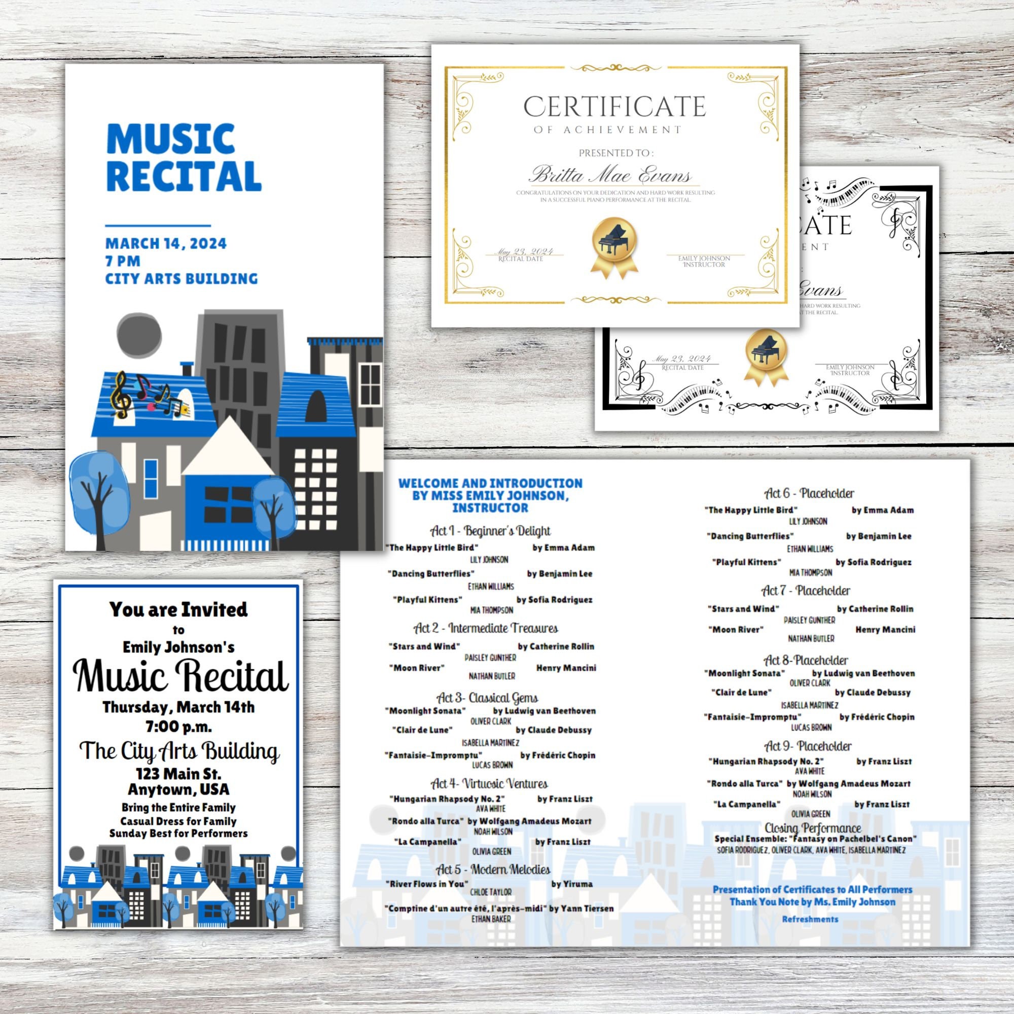 Piano Recital Program Template editable Recital Certificate of ...