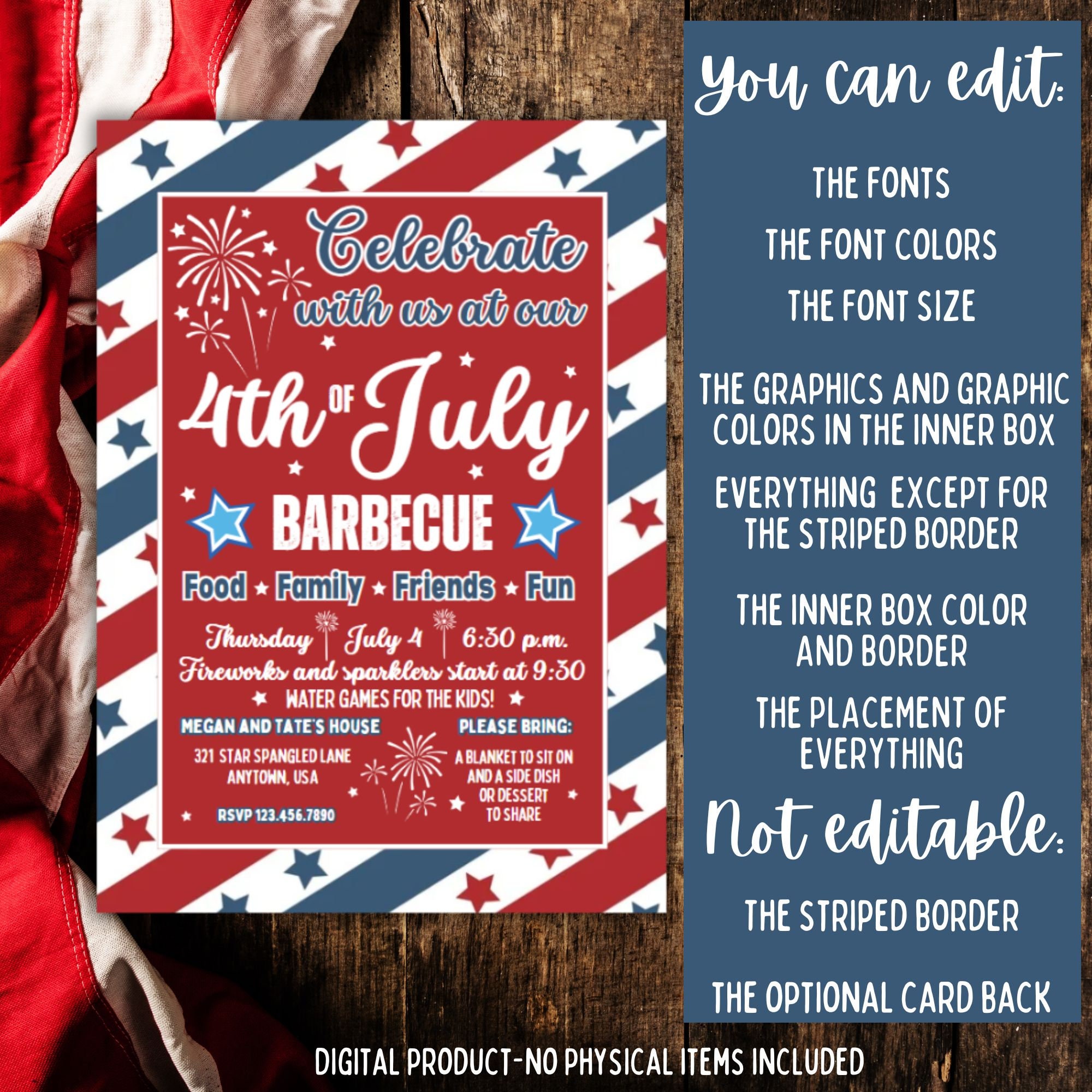4th of July Party Invitation, Patriotic Barbecue Party Invite ...