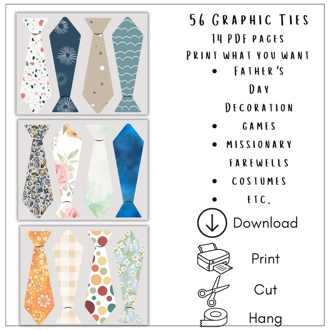 Printable Ties, Tie Banner, Tie Decorations, Father's Day, Missionary ...