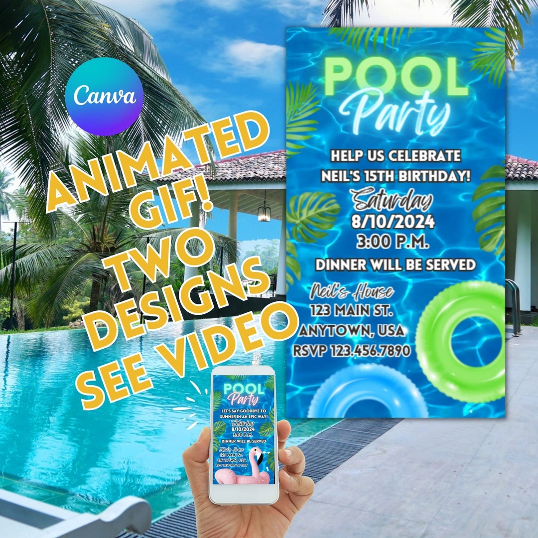 Animated Pool Party Invitation Pool Party Text Invite Instagram ...