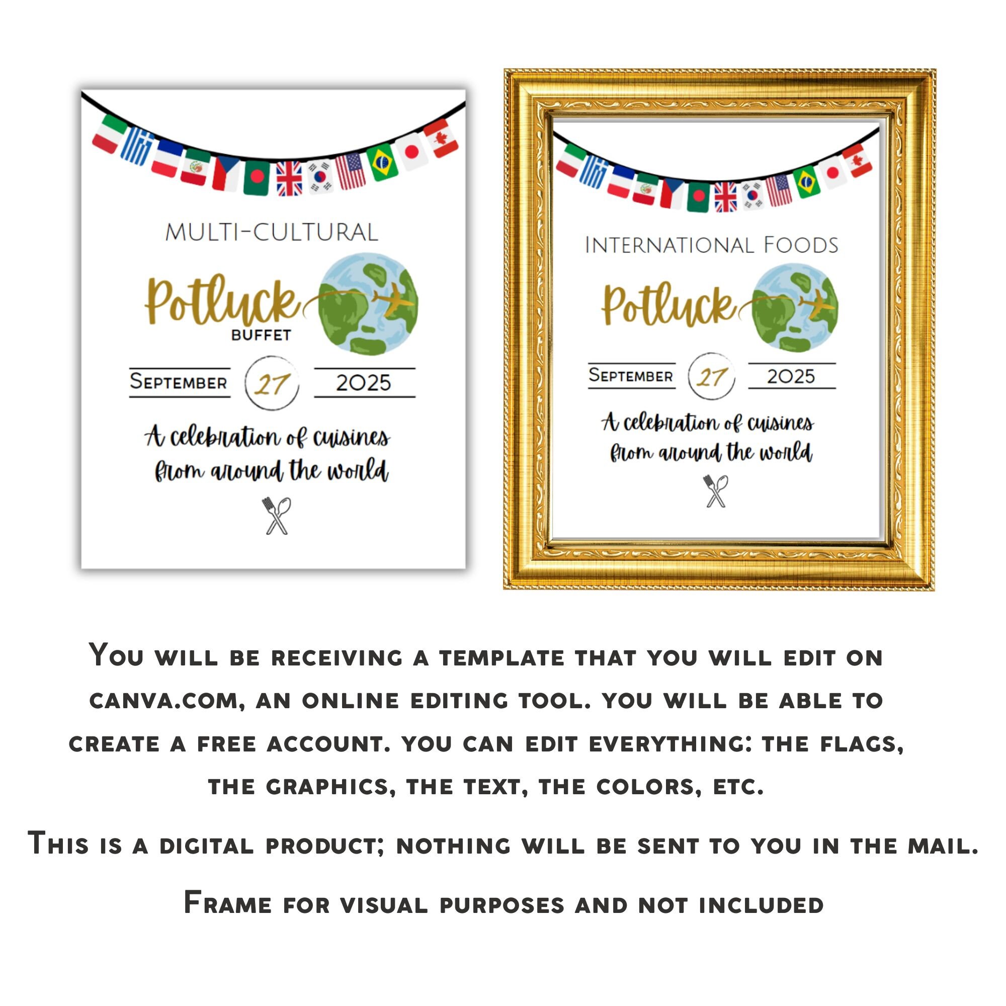 International Food Potluck Buffet Table Sign Template, Food Label Cards ...