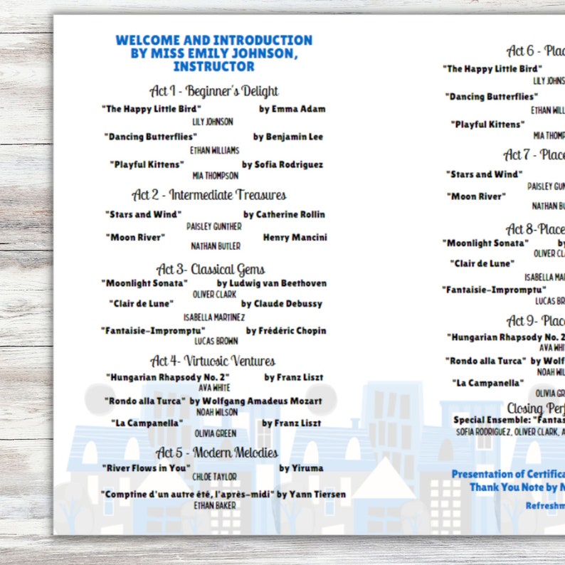 Piano Recital Program Template editable Recital Certificate of ...