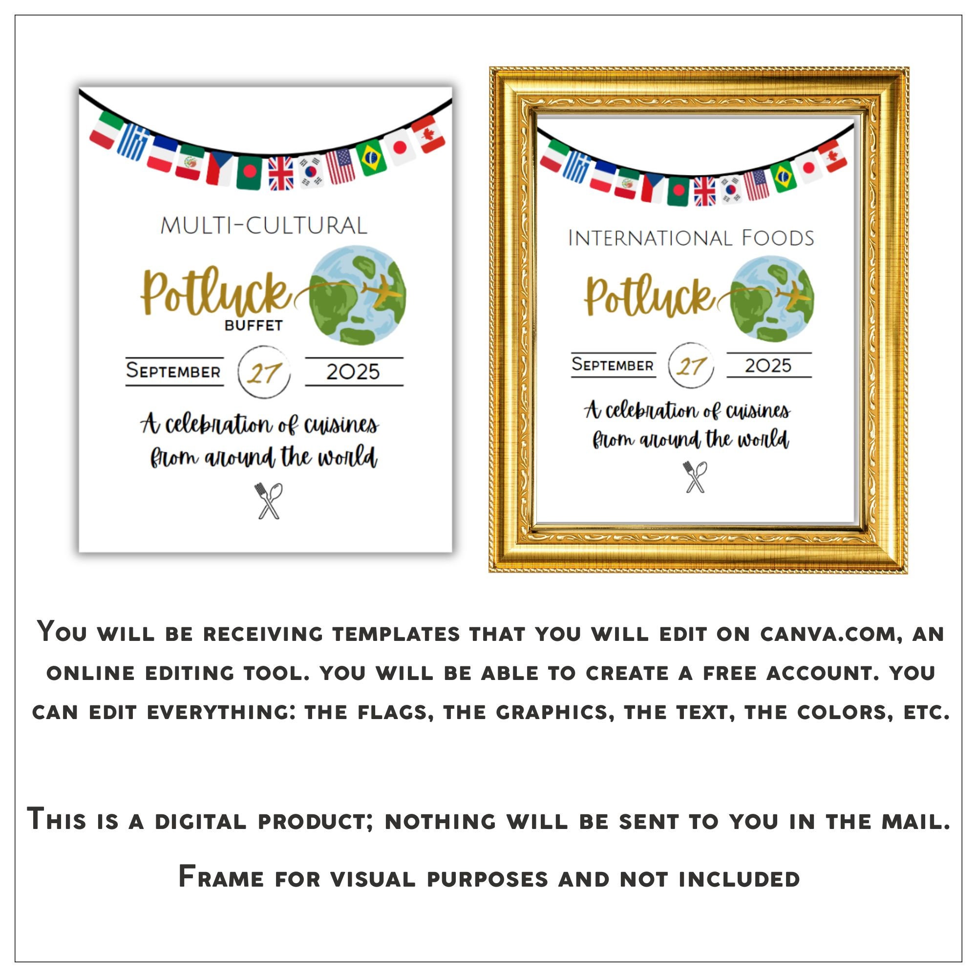 International Potluck Invitation, Multicultural Buffet, Ethic Foods ...