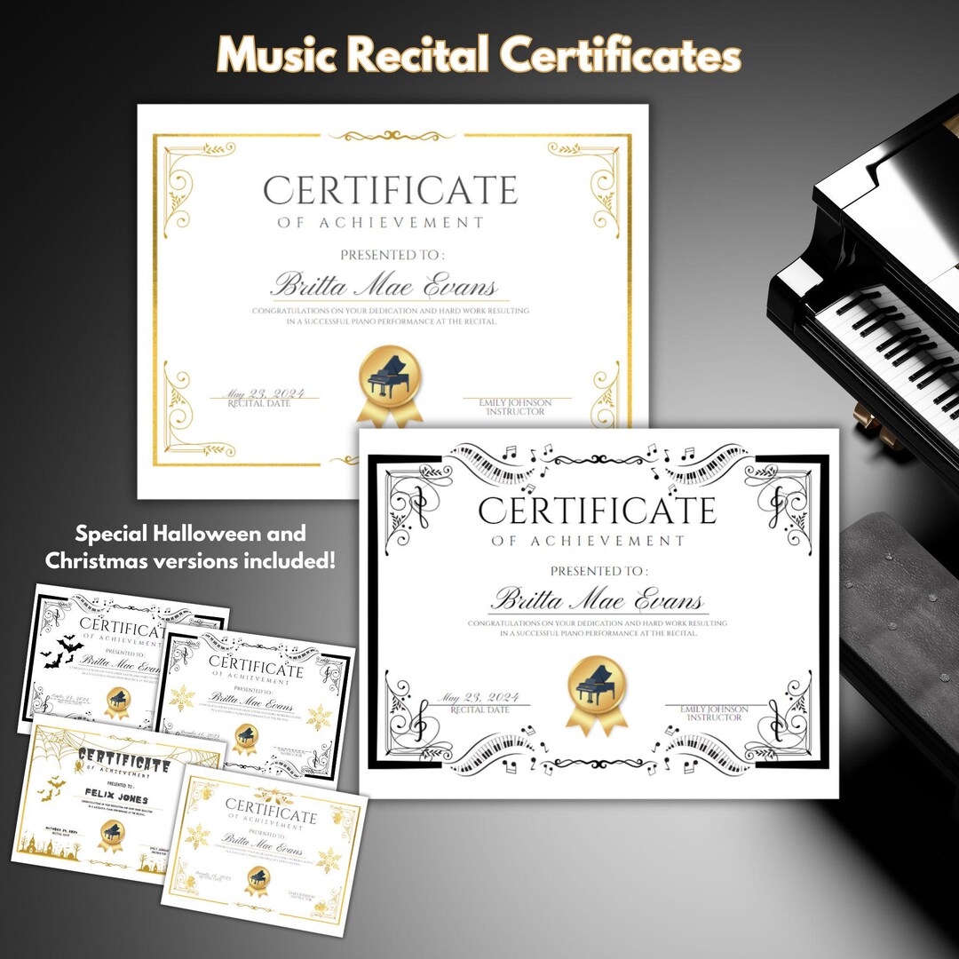 Recital Certificate Template | Christmas Halloween | Piano Recital ...