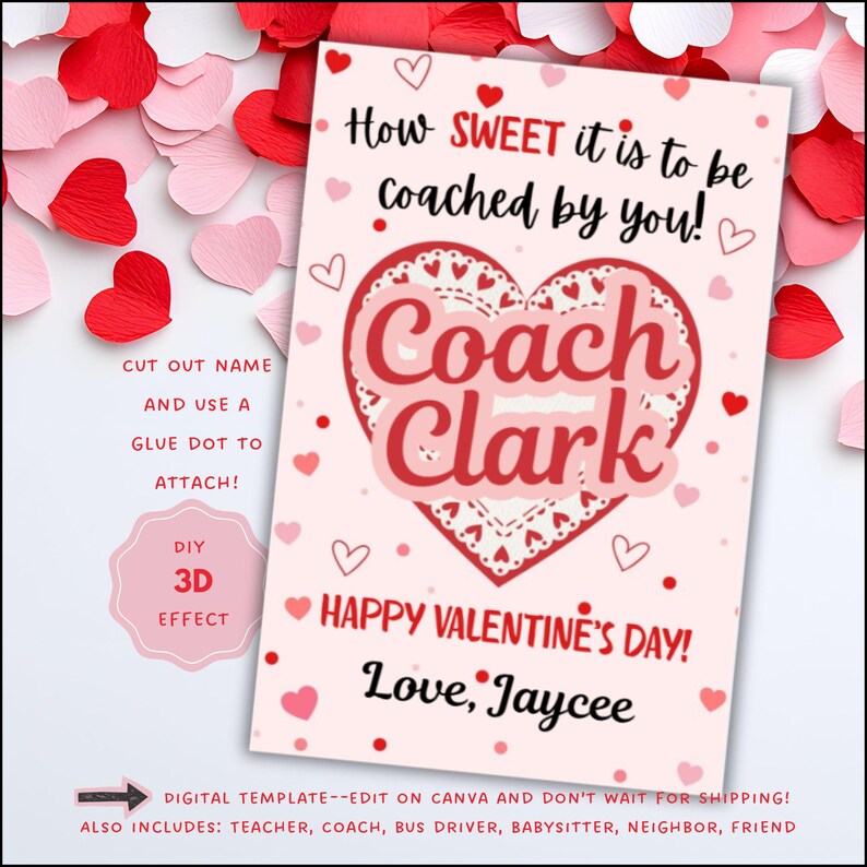 Custom Coach Valentine, Valentines Day Gift for Coach, Coach Valentines ...