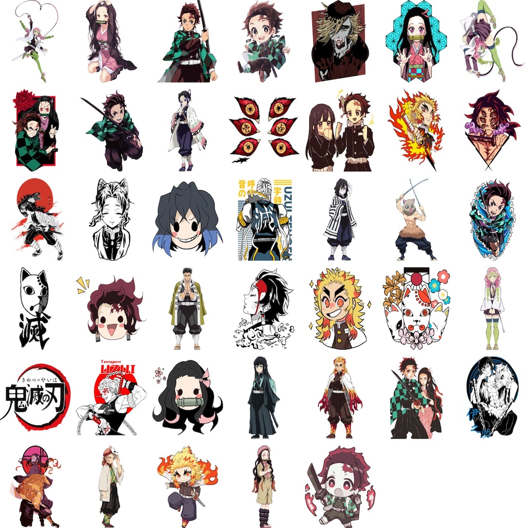 Demon Slayer Sticker -120 File - 40 Svg, 40 Png , 40 Pdf, Kimetsu No ...