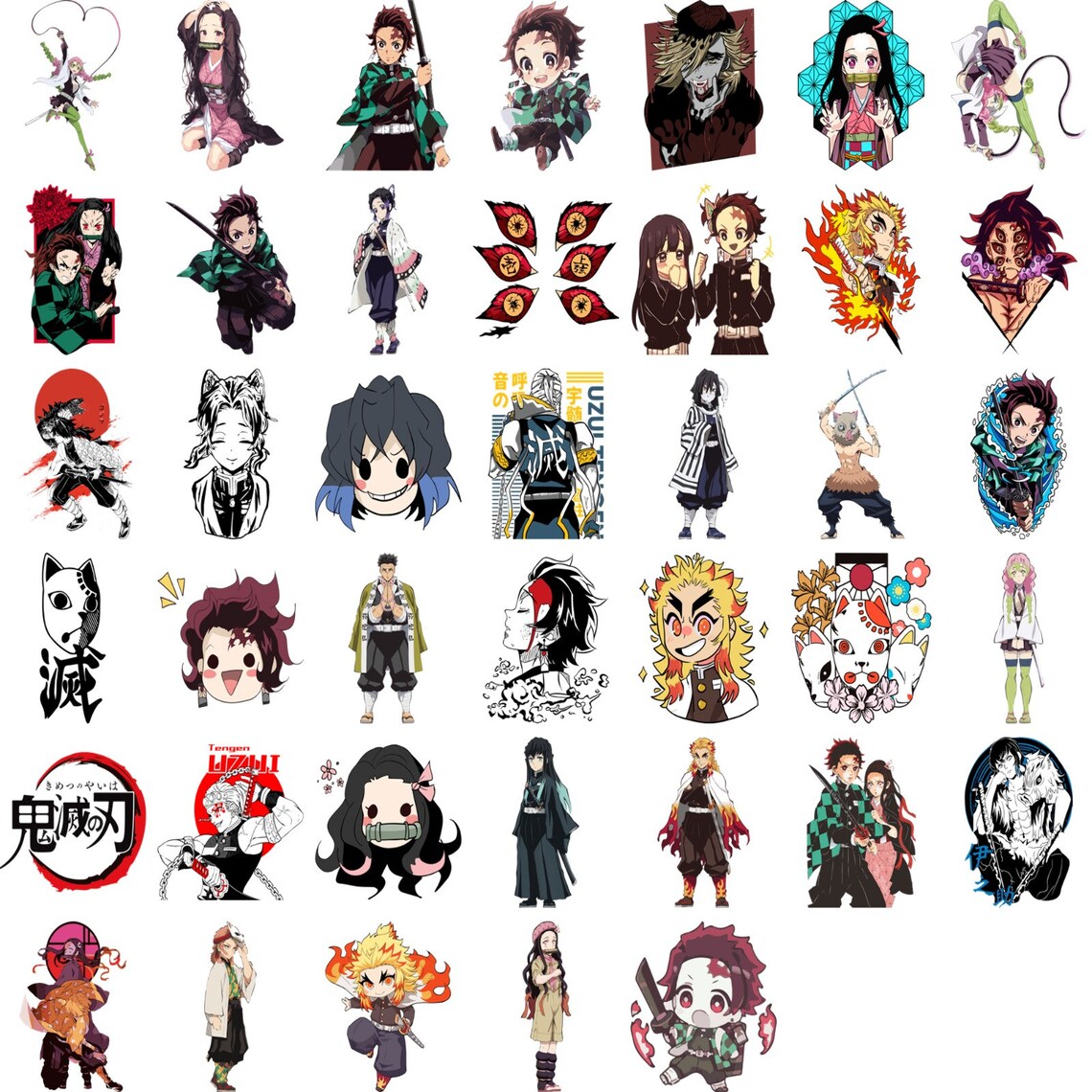 Demon Slayer Sticker -120 File - 40 Svg, 40 Png , 40 Pdf, Kimetsu No ...