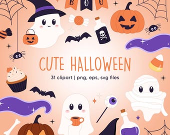 Pink Halloween Clipart Bundle, PNG, SVG, EPS, Vector Art, Girly, Cute ...