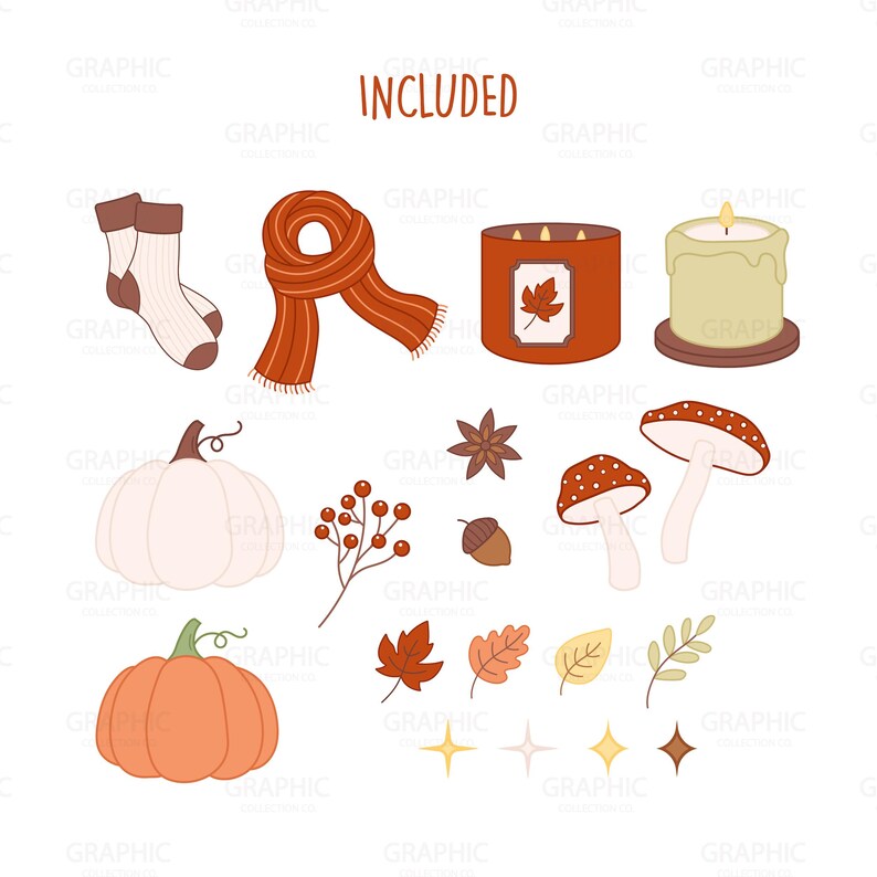 Cozy Autumn Fall Clipart Bundle, PNG, SVG, EPS, Vector Art, Cute ...